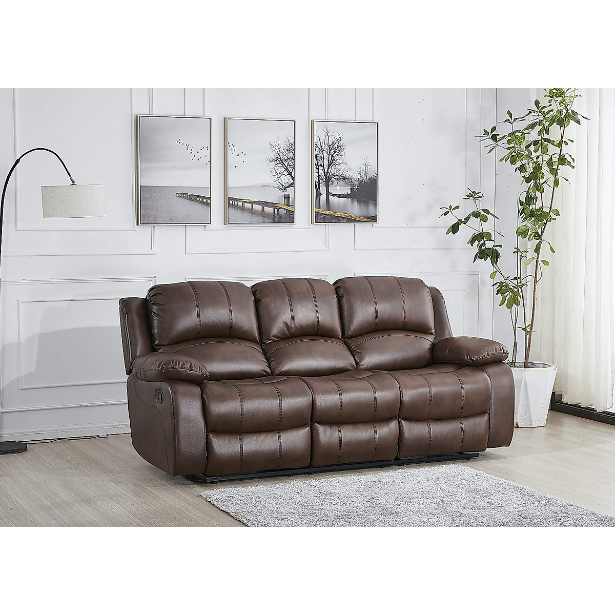 Betsy Furniture Bonded Leather Reclining Sofa in Multiple Colors, 8018 (Brown, Sofa)