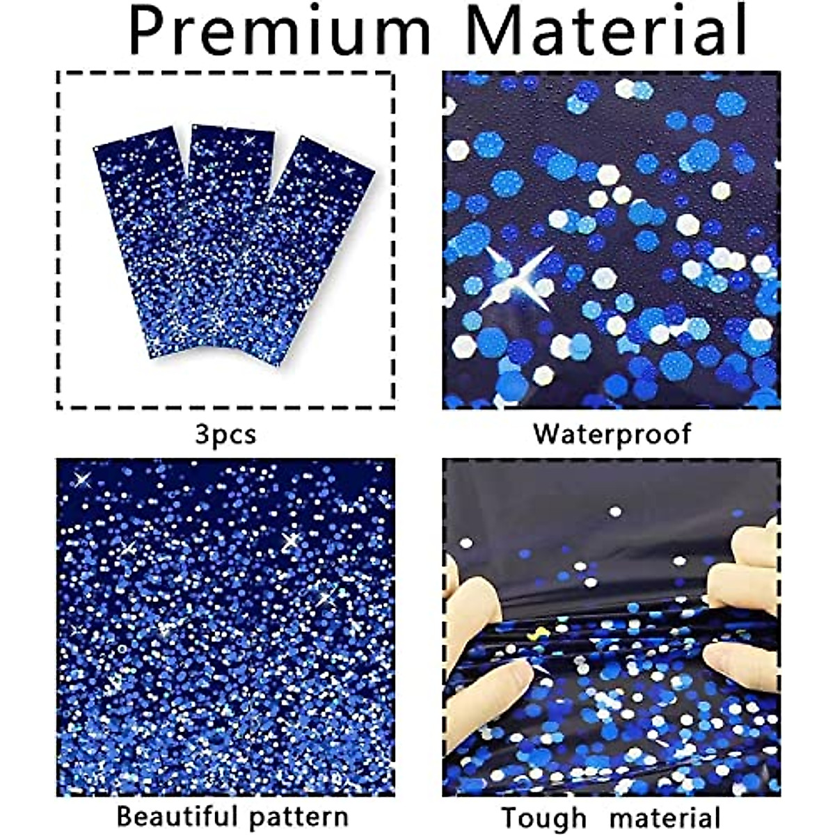 3pcs Blue and Silver Tablecloth for Rectangle Tables Sequin Dot Confetti Table Cover Sparkly Disposable Tablecloths Birthday Decorations Wedding Anniversary Indoor Outdoor Holiday Decor(Plastic)