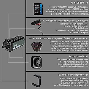 ORDRO 4K Camcorder Video Camera New 1080P 60FPS 30X Digital Zoom Vlog Camera IR Night Vision WiFi Camcorder with Mic, Wide Angle Lens, Handheld Holder, 64GB SD Card