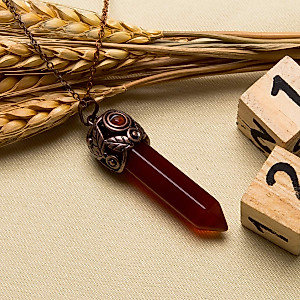 Bivei Crystal Necklace Men Women Red Agate Chakra Crystals and Healing Stones Necklaces Retro Antique Brass Hexagonal Prism Gemstone Quartz Rock Pendant Witch Vampires Jewelry Gift (Red Agate)