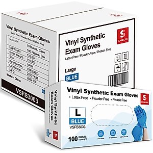 Schneider Blue Vinyl Synthetic Exam Gloves, Medium, Case of 1000, 4-mil, Powder-Free, Latex-Free, Non-Sterile, Disposable Gloves