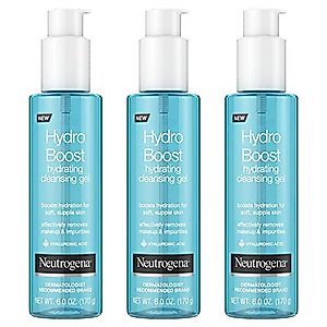 Neutrogena Hydro Boost Lightweight Hydrating Facial Cleansing Gel, Gentle Face Wash & Makeup Remover with Hyaluronic Acid, Hypoallergenic & Non Comedogenic, 6 oz, Pack of 3