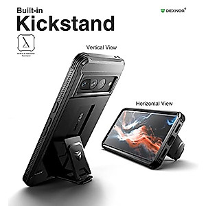 Dexnor Full Body Case for Google Pixel 7 Pro, [Built in Screen Protector and Kickstand] Heavy Duty Military Grade Protection Shockproof Protective Cover for Google Pixel 7 Pro Black