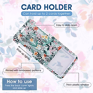 cobee Hard Plastic ID Badge Holder, 4PCS ID Credit Card Holder Heavy Duty Badge Holder Vertical Card Protector Colorful Card Case for Women Work Nurse Teacher (flowers)