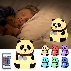 GoLine Panda Gifts for Girls Boys Babies Toddlers, Cute Nursery Decor Silicone Panda Bear Night Light for Bedroom with 7 Color Change LED Lamp.