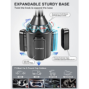 TOPGO [Upgraded Car Cup Holder Phone Mount Adjustable Gooseneck Automobile Cup-Holder-Phone-Car-Mount for iPhone 14 Samsung(Black+Blue)