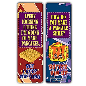 Creanoso Funny Food Jokes Puns Bookmarks (60-Pack) – Unique Stocking Stuffers Gifts for Boys & Girls, Unisex Adults – Cool Book Page Clippers Collection Set for Kids – Awesome Giveaways