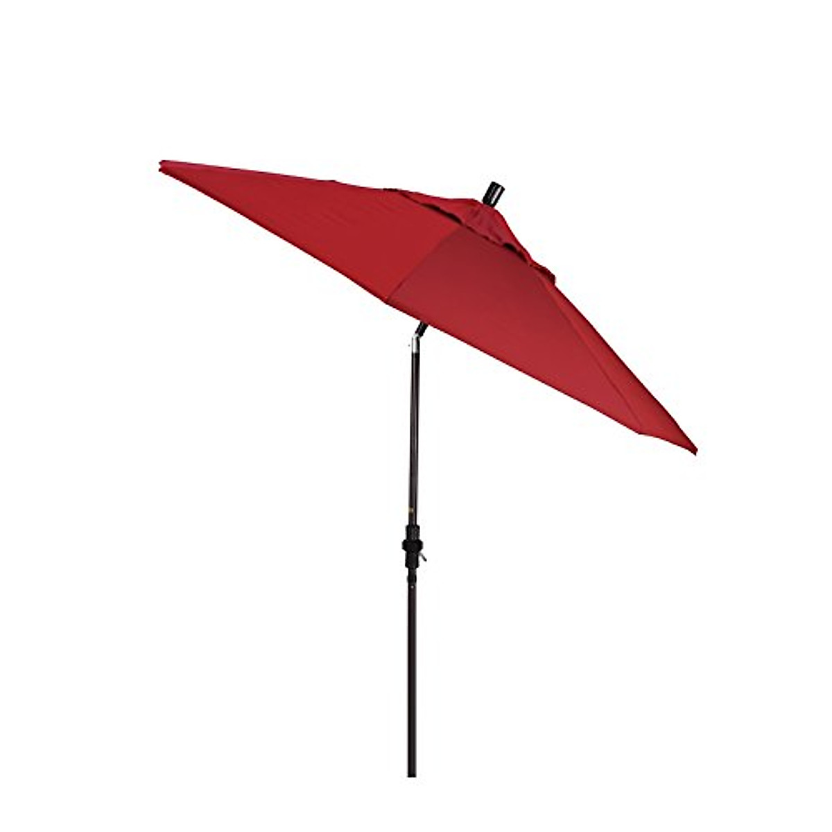 California Umbrella 9' Round Aluminum Market Umbrella, Crank Lift, Collar Tilt, Bronze Pole, Red Olefin