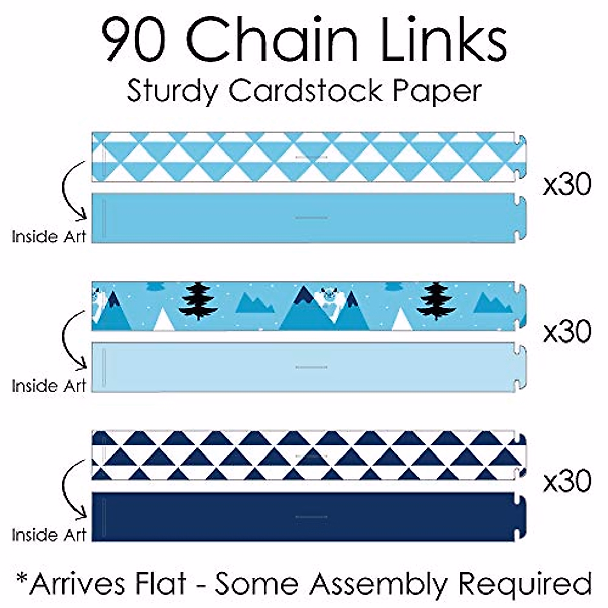Big Dot of Happiness Yeti to Party - 90 Chain Links and 30 Paper Tassels Decoration Kit - Abominable Snowman Party or Birthday Party Paper Chains Garland - 21 feet