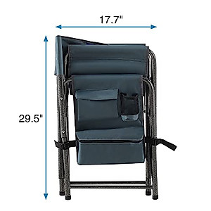 YISH W24178768 Portable Folding Compact Lawn Storage Pockets, Heavy Duty Lightweight Beach Chairs for Outdoor Camping Hiking Picnics Fishing Travel, Blue&Gray