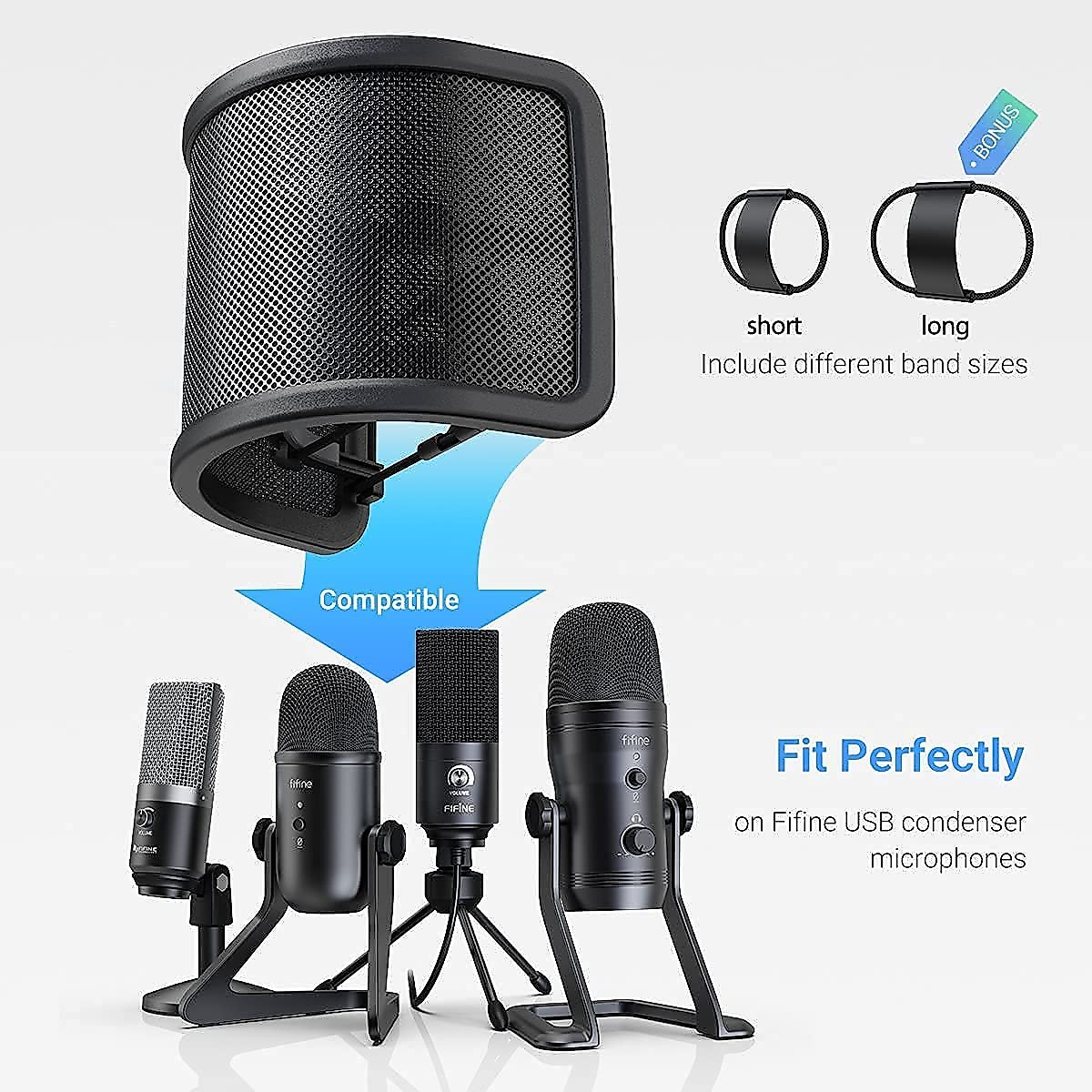 FIFINE USB Studio Recording Microphone Computer Podcast Mic with Pop Screen for PC, PS4 (K690+U1)