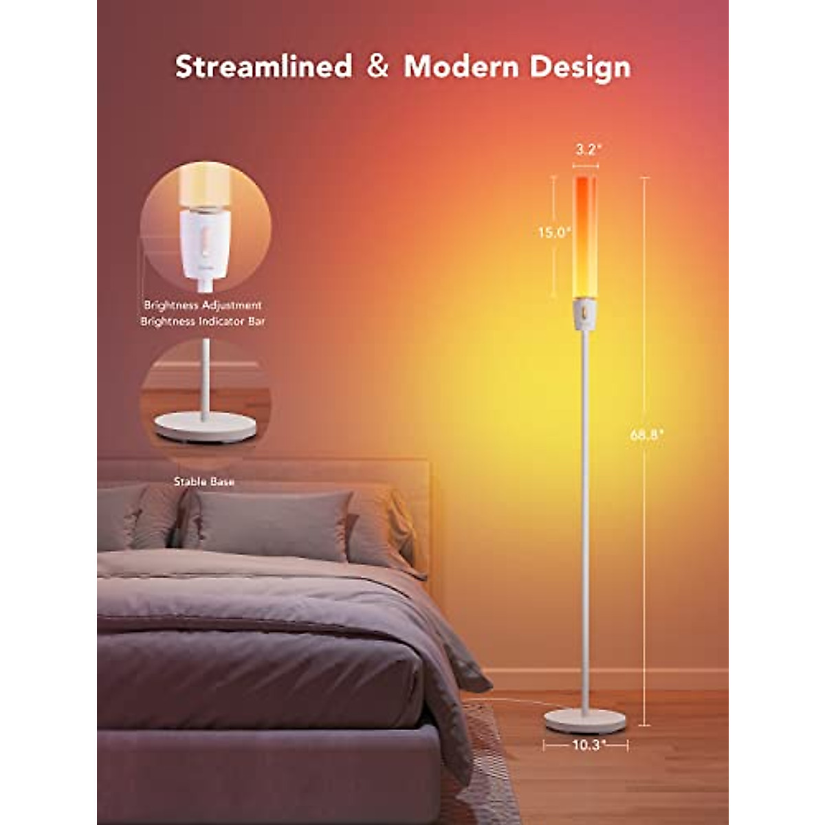 Govee RGBIC Floor Lamp, LED Corner Lamp with Wi-Fi App Control, Smart Floor Lamp with DIY Mode, 64+ Scenes, Music Sync, 1500 Lumens Modern Cylinder Standing Lamp for Bedroom, Living Room