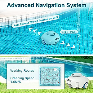 Kalamotti Cordless Robotic Pool Cleaner - Pool Vacuum for Above Ground Pools Powerful Suction Rechargeable Battery, Lasts 140 Mins, Built-in Water Sensor Technology for Pool Surface