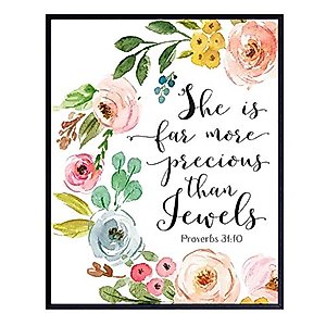Proverbs 31 - Bible Verse Wall Art for Girls, Women, Teens - Religious Scripture Room Decor for Baby Bedroom, Living Room, Bathroom - Unique Christian Gift - Flowers in Pastel Colors 8x10 UNFRAMEDSign