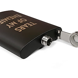 Funny flask for liquor for men and women, Hip Flask Gift set, Tears of My Enemies, 8 ounce, 304 Stainless Steel with 2 cups and Funnel, Laser Engraved (Tears of My Enemies)