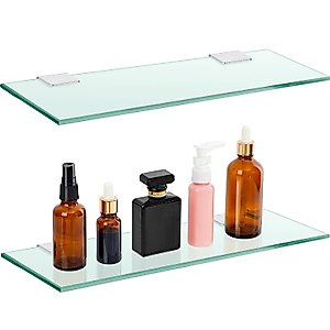 Tatuo 2 Pieces Bathroom Shelf Tempered Glass Shelf for Bathroom, 304 Stainless Steel Wall Mount Floating Glass Shelves (19.7 Inch)