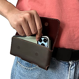 Gcepls Leather Phone Holster for iPhone 15 Pro Max,14 Pro Max,Galaxy S23 Ultra,S22 Ultra,Premium Genuine Leather Cell Phone Holster with Belt Clip,Phone Belt Holder Pouch Cover Case(Fits Thin Case on)