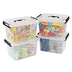 Ramddy 6 Quart Plastic Latching Storage Bin, 4 Pack Clear Container Box with Lid