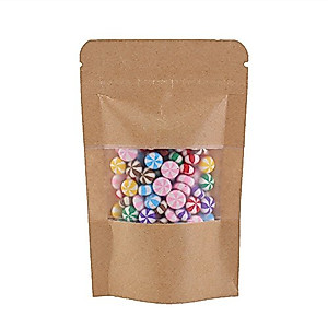 100x Brown Craft Zip Lock Stand Up Pouches w/Window 9x14cm (3.5x5.5") (Outer Size)
