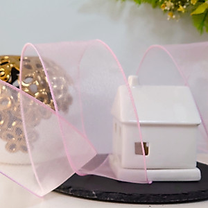 CT CRAFT LLC Sheer Organza Wired Ribbon for Home Decor, Gift Wrapping, DIY Crafts, 2.5” x 25 Yards x 2 Rolls - Pink