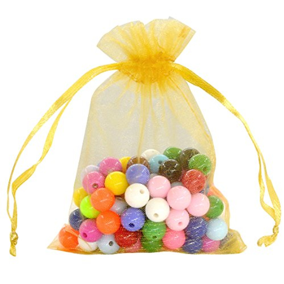 Rbenxia 100 Pcs Drawstring Organza Pouches 4 by 6 Inches Jewelry Favor Pouch Bags Wedding Party Festival Gift Candy Bag Color Gold