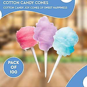 Cotton Candy Cones [100 Pack] - White Cotton Candy Sticks | Kraft Paper Cotton Candy Cone | Carnival Cotton Candy Machine Supplies for Floss Sugar Cotton Candy Maker Concession Essentials