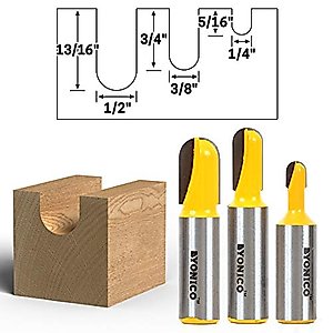 YONICO Round Nose Core Box Router Bit Set 3 Bit 1/2-Inch Shank 14360