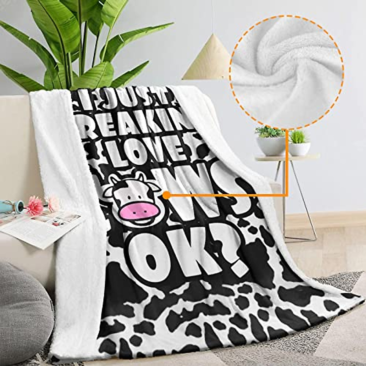 CusFuk Cute Cow Throw Blankets All Season Bed Blanket Decorative Home Farm Decor Gift Blanket 50x60 Inch with Socks for Girls Women Black-cow 50 inch x60 inch