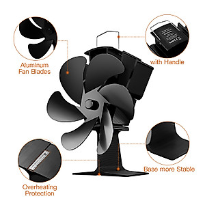 TCFUNDY Wood Stove Fan Heat Powered, 6 Blade Fireplace Fan with Magnetic Thermometer for Wood Burning Stove, Eco Stove Fans Air Circulation Heating for Gas/Pellet/Wood/Log Burner Stove, Non Electric