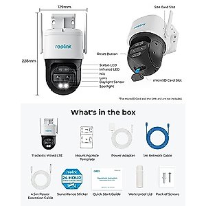 REOLINK Wired Cellular Security Camera Outdoor, 4G LTE Camera No WiFi Needed, 4MP PTZ, 6X Hybrid Zoom with Auto Tracking, Smart Detection, Plug-in for Nonstop Power, 24/7 Recording, TrackMix Wired LTE