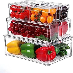 Ellennice 7 Pack Fridge Organizers-Stackable Refrigerator Organizer,Clear Plastic Storage Bins, BPA-Free Fridge Organizers and Storage Clear for Food, Drinks, Fruits, Vegetable Storage