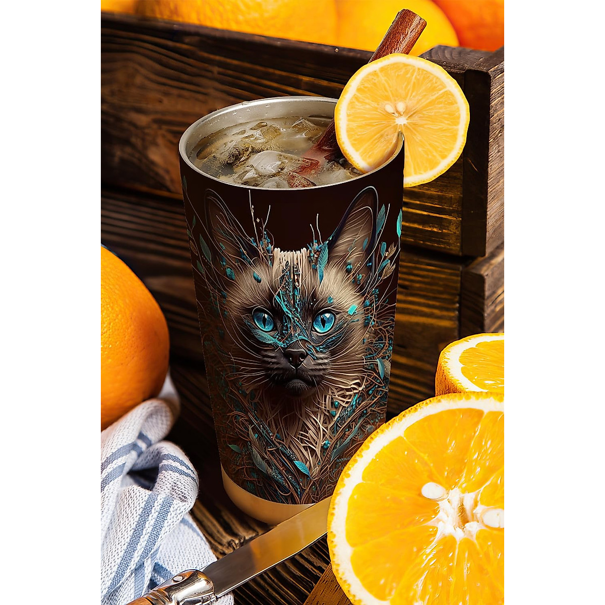 20oz Cute Beautiful Flower Cat Tumbler, Gifts for Cat Lovers, Coffee Thermos for Women, Stainless Steel Double Wall Vacuum Insulated Coffee Mug, Travel Cup with Lid