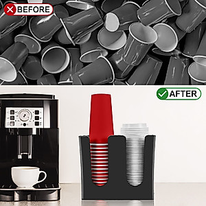 Samhe Cup Dispenser, 2 Compartment Coffee Cup and Lid Holder for 5oz-16oz Paper Plastic Cups, Cup Organizer for Table Countertop Coffee Station Bar Office