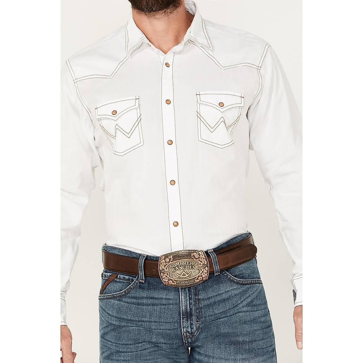 Wrangler mens Retro Two Pocket Long Sleeve Snap Shirt, White, Large US