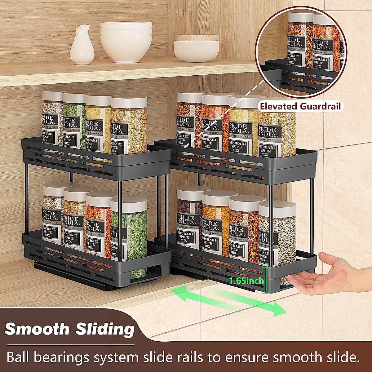 DABIGE 3 Packs Pull Out Spice Rack Organizer for Cabinet, Slide Out Spice Racks Organizer, Easy to Install Spice Cabinet Organizers, 4.33''Wx10.4''Dx8.5''H, Each Tier Hold 10 Spice Jars - 2 Tier