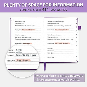 Password Book with Alphabetical Tabs, Hardcover Password Keeper, Password Notebook Organizer for Computer and Internet Address Website Login, Gifts for Home and Office, 4.4''x 5.8''- Purple