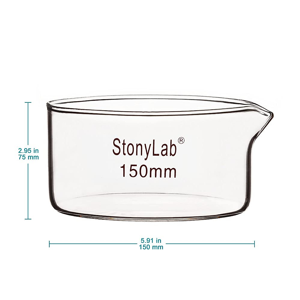 stonylab Crystallizing Dish with Spout and Heavy-Duty Rim, Borosilicate Glass Reusable Crystallizing Dishes for Crystallization and Evaporation, 1 Liter Capacity OD 150mm