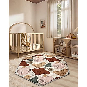 Blissful Diary Hexagon Playpen Mat,52x48 Thicken Soft Playpen Mat fits Regalo Portable Play Yard 48 Inch and Hiccapop 53" PlayPod Playpen,Washable Baby Play Mat for Infants Toddler Kids,Boho Design