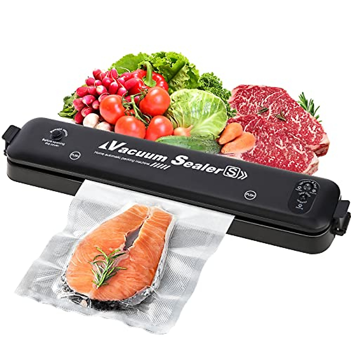W&Y Food Vacuum Sealer Machine, Dry/Moist/Powders Automatic Vacuum Sealers Machine, Ideal for Food Preservation/Sous Vide Cooking and Food Storage, Compact Design LED Indicator Black