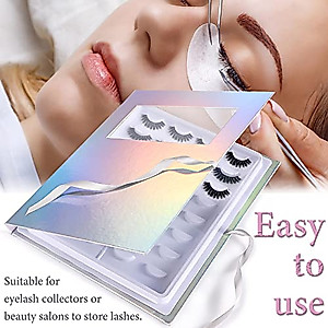 Noverlife 16 Pairs Eyelash Packaging Book, False Eyelash Holder Extension Container Eyelash Display Tray, Empty Eyelash Sample Protect Case Lash Catalog Book for Beauty Salon Business - Holographic