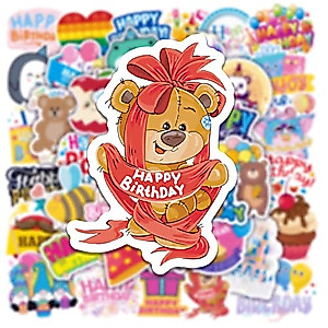 Happy Birthday Stickers for Kids Bulk 50PCS, Icicrim Cute Birthday Stickers for Water Bottles Laptop Phone Waterproof Vinyl Decals Kids Stickers Birthday Decor