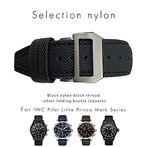 MAALYA 20mm 21mm 22mm Nylon Calfskin Watchband Fit for IWC Big Pilot IW377714 Mark18 SPITFIRE Nylon Real Leather Strap (Color : Black Black line 1, Size : 21mm)
