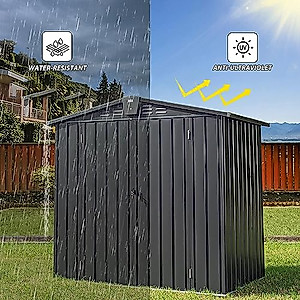 Outdoor Storage Shed, Waterproof Large Metal Garden Tool Shed with Double Lockable Door Latch & Air Vents, Outdoor Tool Storage House for Backyard Garden Patio Lawn, Black (6.5 x 4.2Ft)
