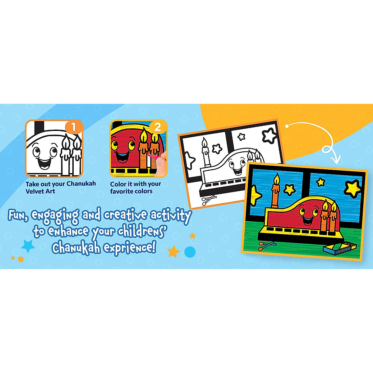 Izzy 'n' Dizzy Chanukah Velvet Art Kit - Includes 5 Markers, 1 Velvet Poster - 7" x 6"- Hanukkah Arts and Crafts - Gifts and Games