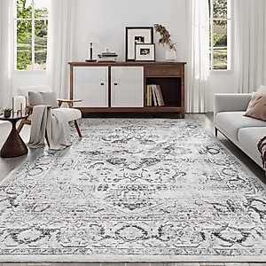 xilixili 8x10 Area Rugs for Living Room - Stain Resistant Anti-Slip Backing Washable Rug,Rugs for Bedroom,Dining Room,Vintage Printed Large Area Rug (Ivory/Gray,8'x10')