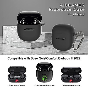 AIBEAMER Case for Bose QuietComfort Earbuds II 2022, Silicone Protective Case Cover for Bose QuietComfort Earbuds II 2022 for Man Women with Keychain (Black)