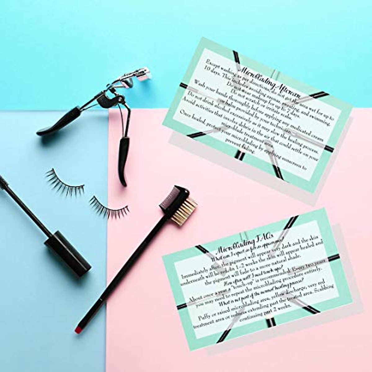Microblading Aftercare Cards Green | 50 Pack | Disposable FAQ Microblade Printed Certified Recommended Care Instructions 3.5 x 2" inches Microblading Supplies Client Take Home