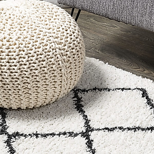 JONATHAN Y MOH410A-5 Cami Moroccan Style Diamond Shag Indoor Area-Rug Bohemian Contemporary Geometric Easy-Cleaning Bedroom Kitchen Living Room Non Shedding, 5 X 8, White/Black