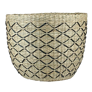 Northlight Natural Woven Lattice Seagrass Basket, 12", Brown and Black