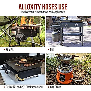 Alloxity 5ft Gas Grill Propane Adapter Hose with Regulator to 5-40lb Propane Tanks, QCC1 to 3/8 Female Flare Nut & Adapter for Blackstone Griddle 17/22'',Heater,Weber Grill Conversion Kit Replacement